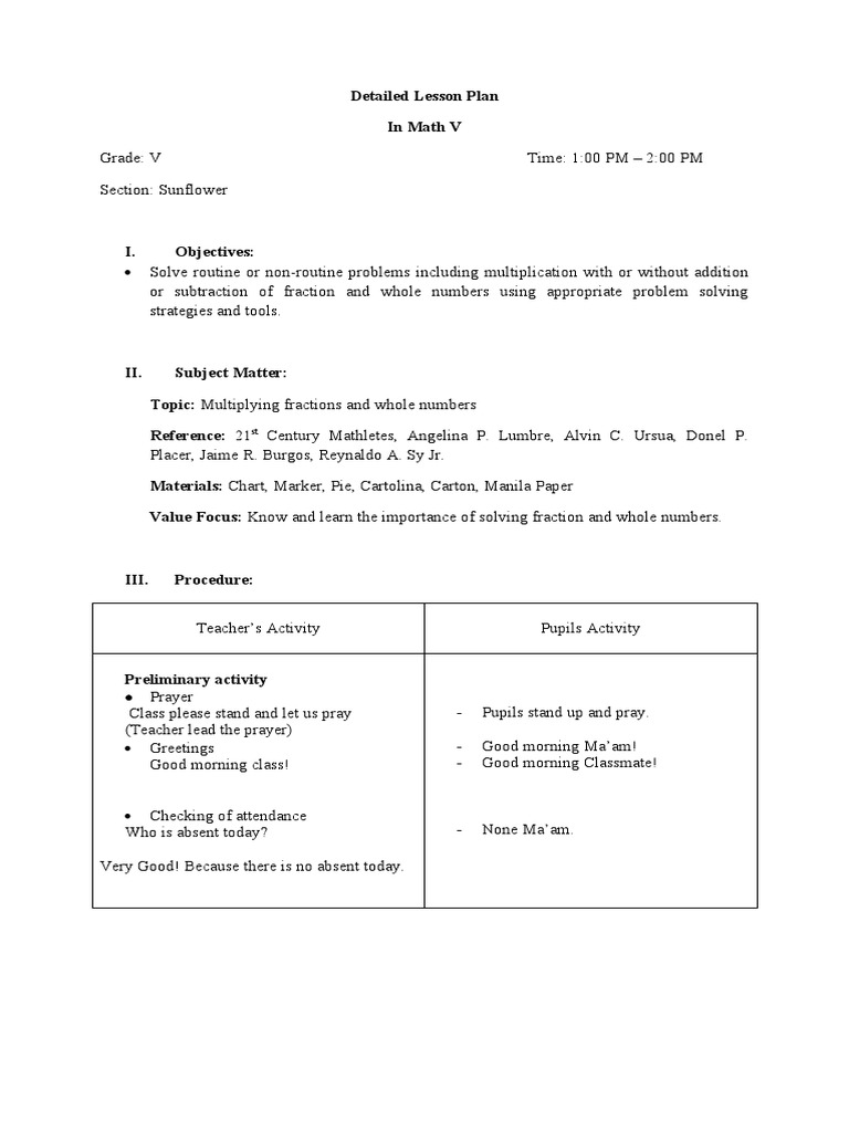 Detailed Lesson Plan in Grade V | PDF | Elementary Mathematics | Arithmetic
