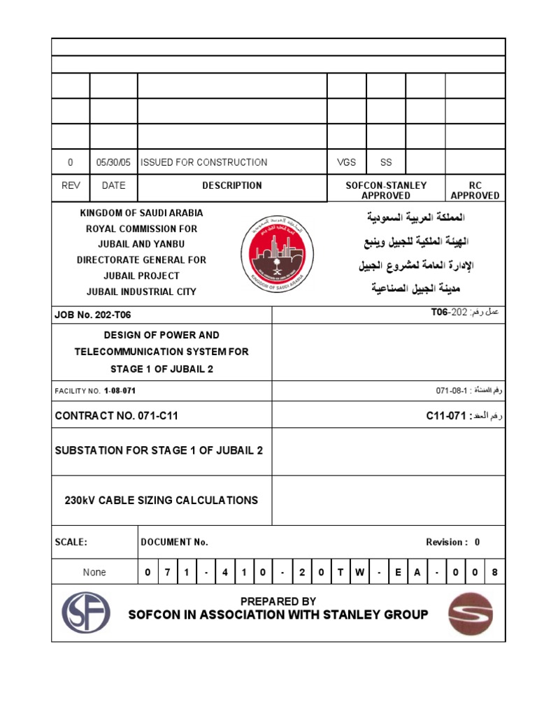 Cable Sizing Calculations Front Sheet | PDF | Electrical Conductor ...