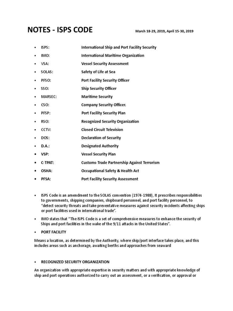 NOTES - ISPS CODE For Students | PDF | Safety | Business