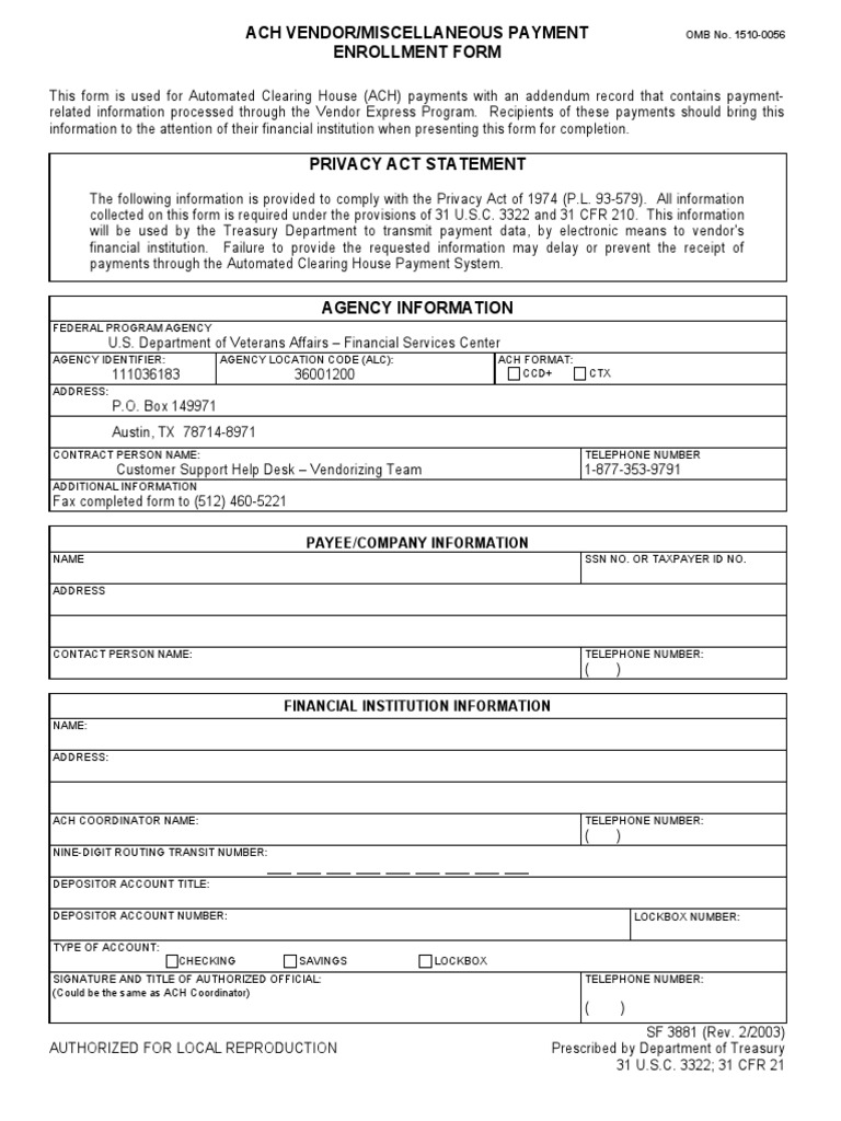 Payee/Company Information: OMB No. 1510-0056 | PDF | Automated Clearing ...