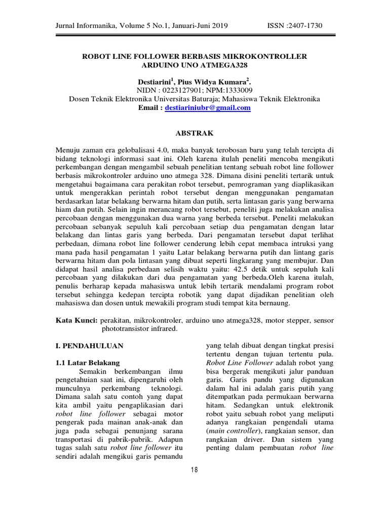 Robot Line Follower Berbasis Mikrokontroller Arduino Uno Atmega328 Destiarini, Pius Widya Kumara ...