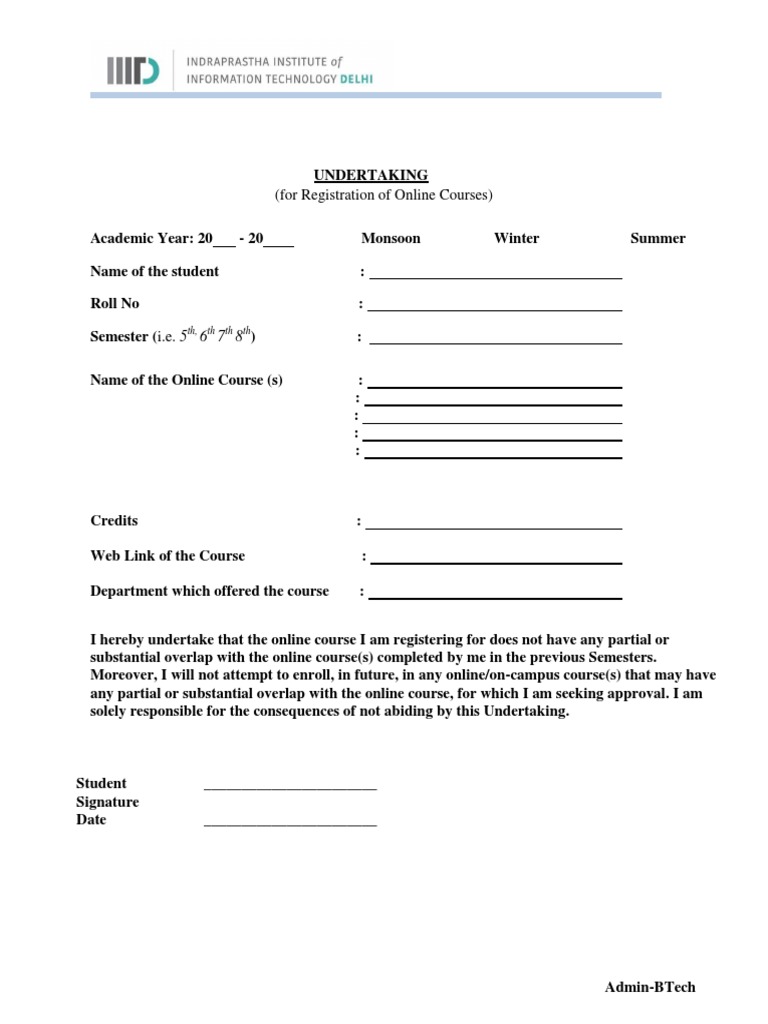Undertaking For Online Courses | PDF