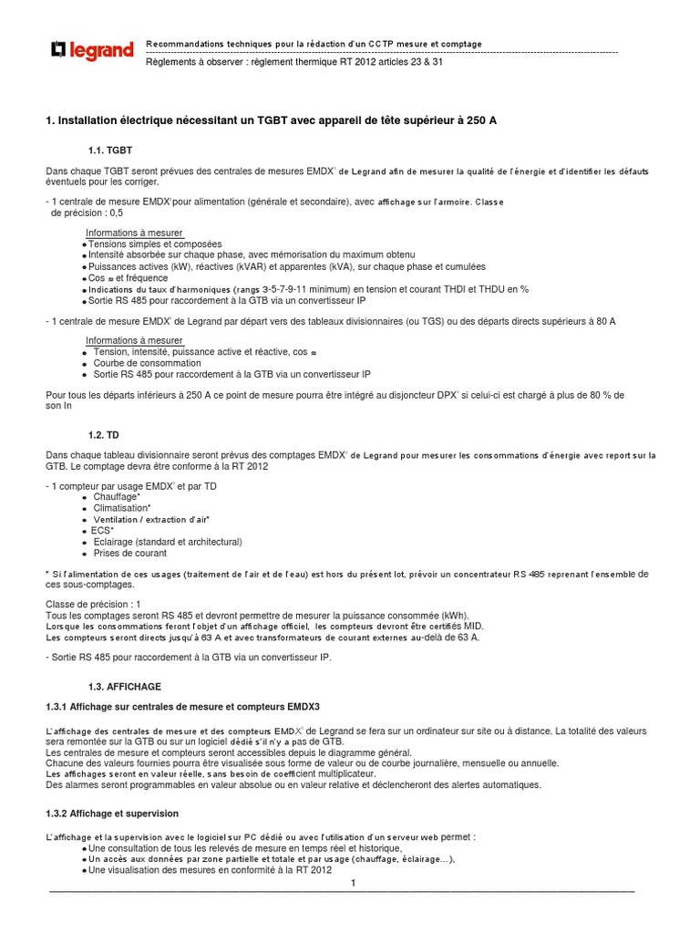 Legrand CCTP Mesure Et Comptage | PDF | Informatique | l'Internet