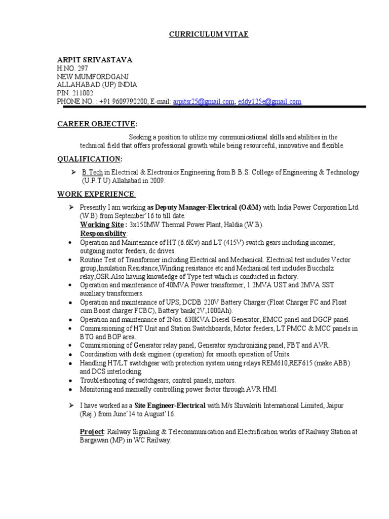 Curriculum Vitae Arpit Srivastava:: Seeking A Position To Utilize My Communicational Skills and ...