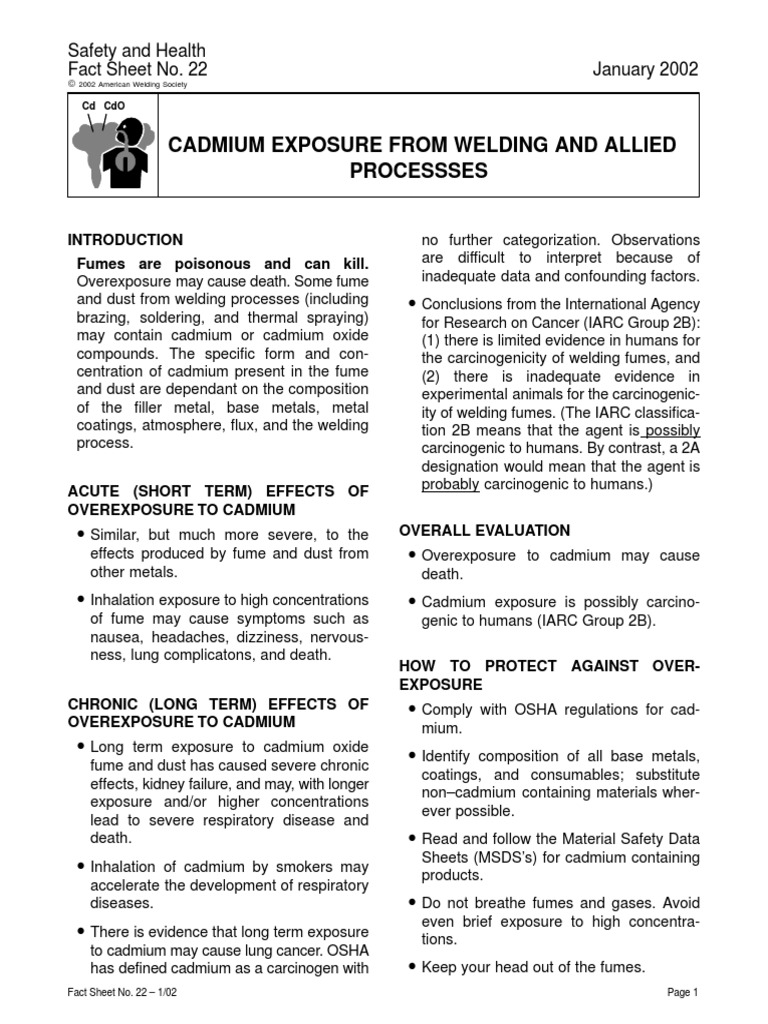Cadmium Exposure From Welding and Allied Processes | PDF | Cadmium ...