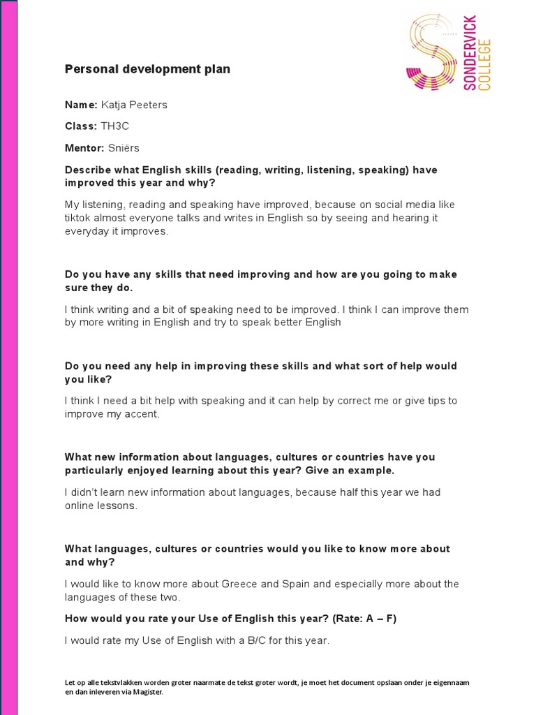 Elc Personal Development Plan Student | PDF