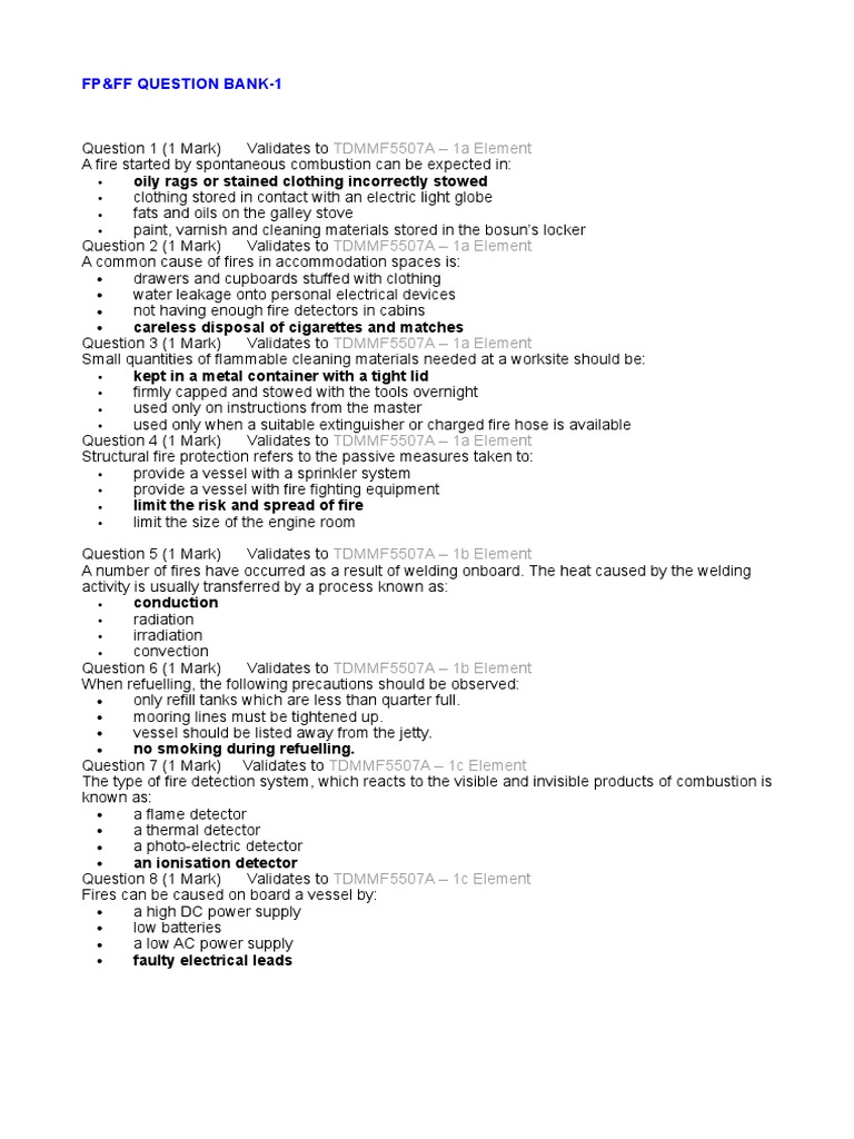 FPFF Question Bank-1 PDF | PDF | Fires | Firefighting