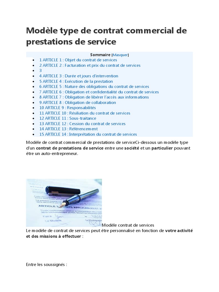 Modèle de contrat de prestation de service | PDF | Facture | Business