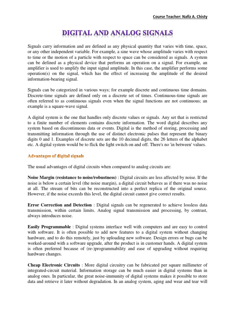 Digital and Analog Signals | PDF | Discrete Time And Continuous Time ...