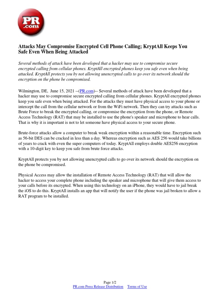 Attacks May Compromise Encrypted Cell Phone Calling KryptAll Keeps You ...