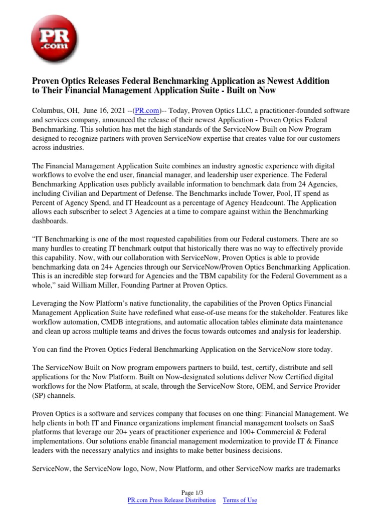 Proven Optics Releases Federal Benchmarking Application As Newest ...