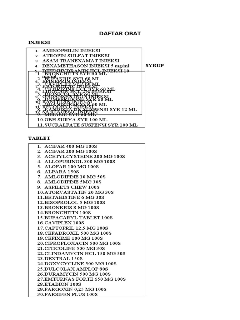 Daftar Obat: Injeksi | PDF | Functional Group | Organic Compounds