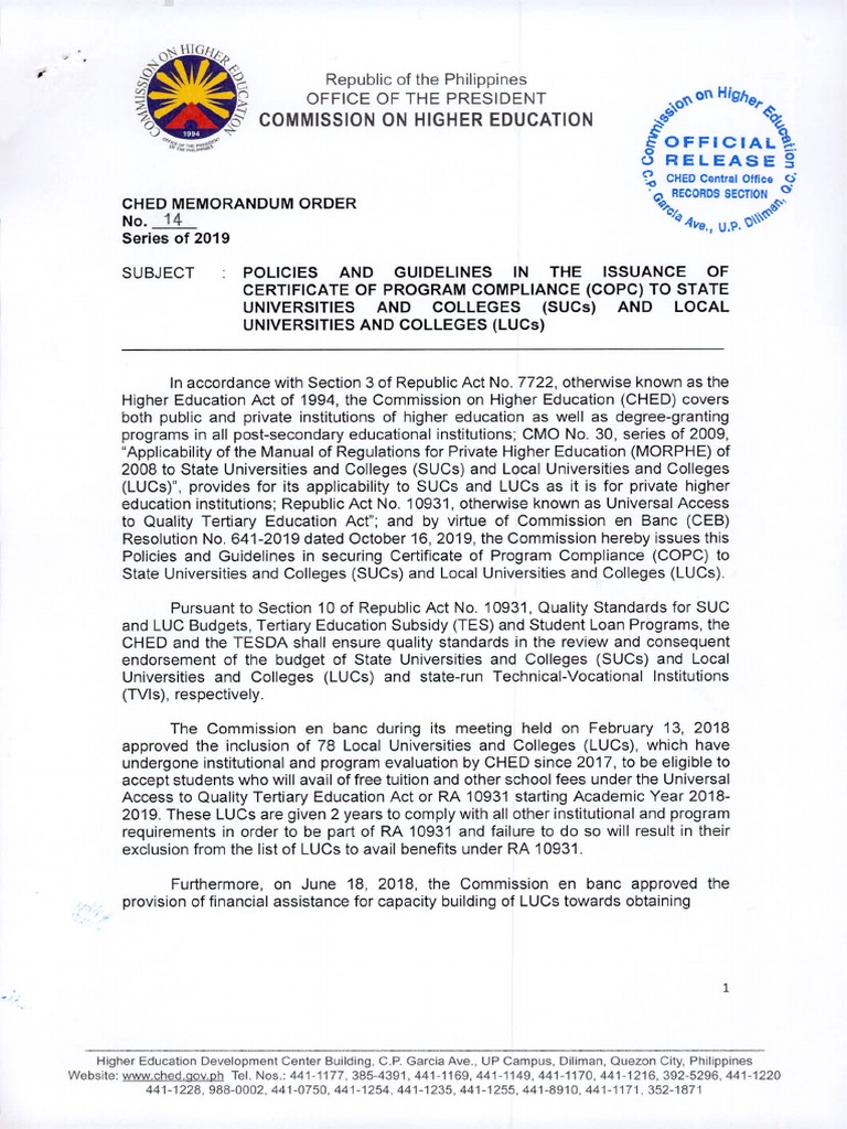 CMO No 14 Series of 2019 Policies and Guidelines in The Issuance of ...