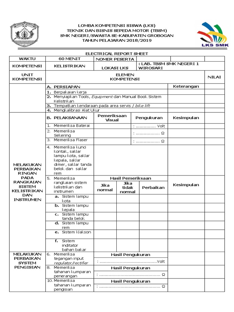 Report Sheet LKS TBSM SMK Negeri-Swasta Se-Kabupaten Grobogan 2018-2019 ...