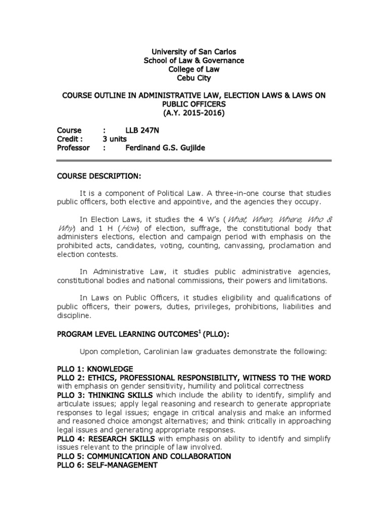 Election Law Syllabus | PDF | Critical Thinking | Commission On ...
