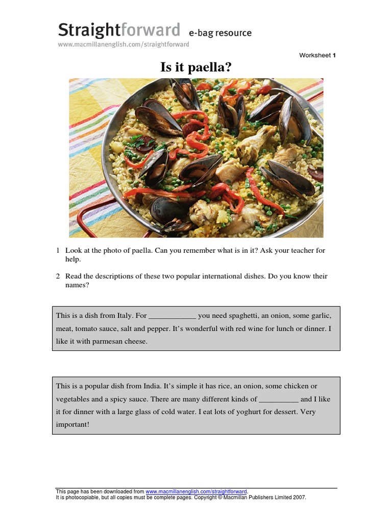 Is It Paella?: Worksheet 1 | PDF | Mediterranean Cuisine | Foods