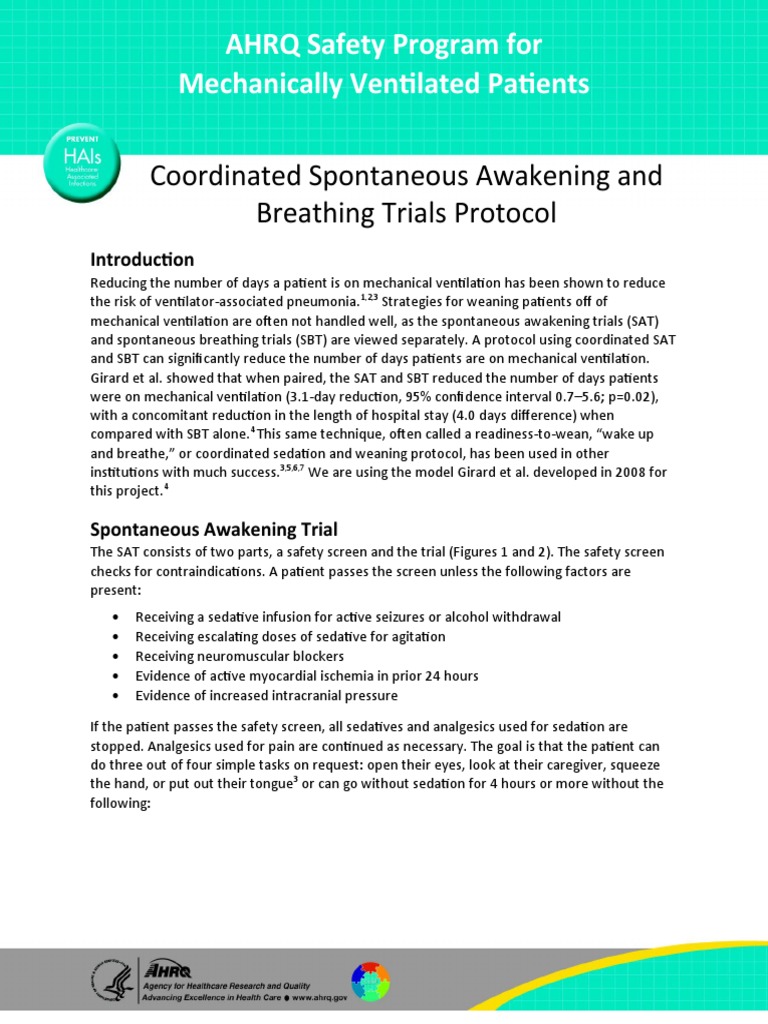 Coordinated Spontaneous Awakening and Breathing Trials Protocol | PDF ...