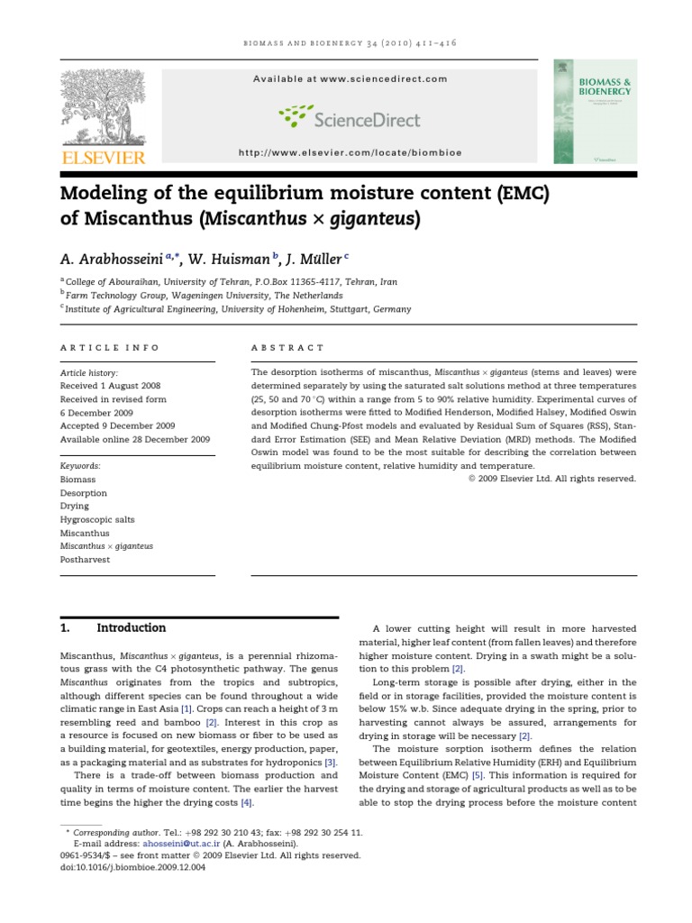 Modeling of The Equilibrium Moisture Content | PDF | Errors And Residuals | Relative Humidity