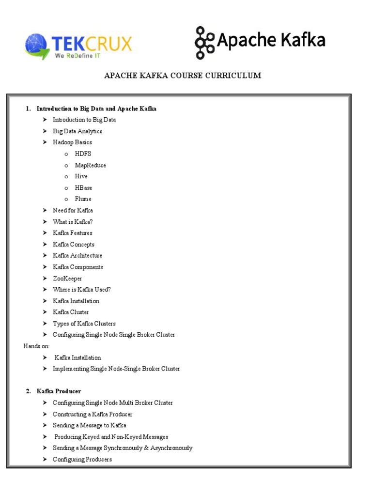Apache Kafka Course Curriculum | PDF | Apache Hadoop | Apache Spark
