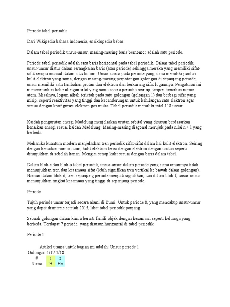 Penjelasan Tabel Periodik | PDF