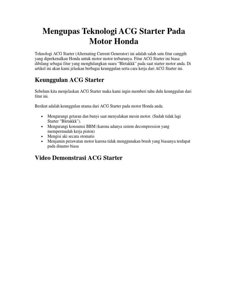 Mengupas Teknologi ACG Starter Pada Motor Honda | PDF