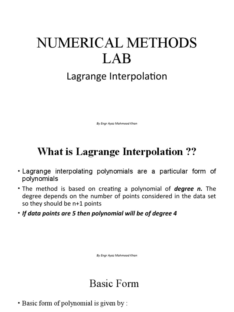 Numerical Methods LAB: Lagrange Interpolation | PDF | Interpolation ... Numerical Methods LAB: Lagrange Interpolation | PDF | Interpolation ...