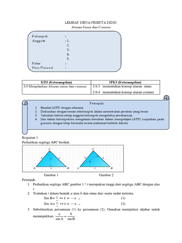 LKPD Aturan Sinus Dan Cosinus | PDF