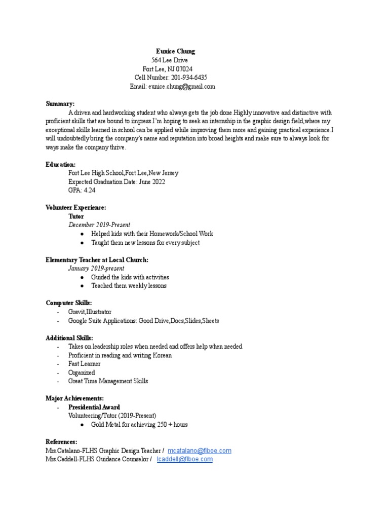 Eunice Chung - Resume - Extra Credit | PDF