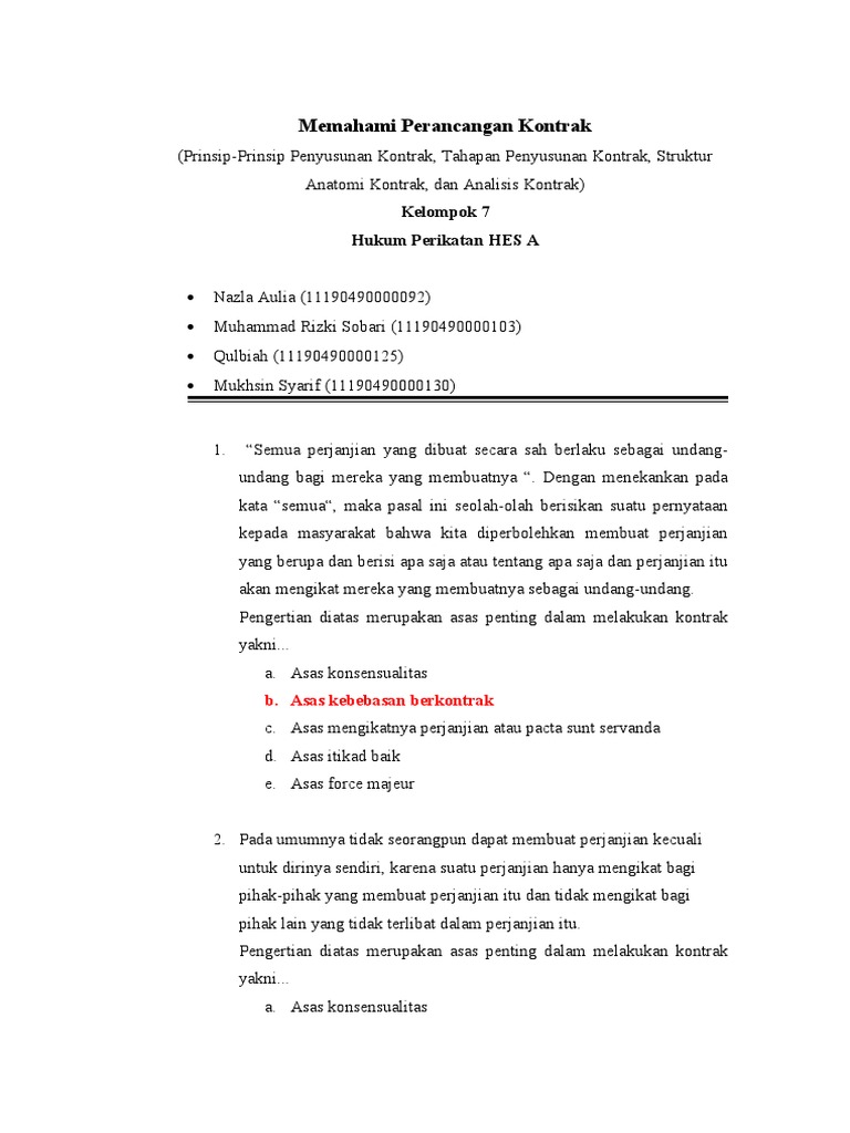 KEL 7 - Kumpulan Soal - Memahami Perancangan Kontrak | PDF | Pengelolaan Keuangan & Uang