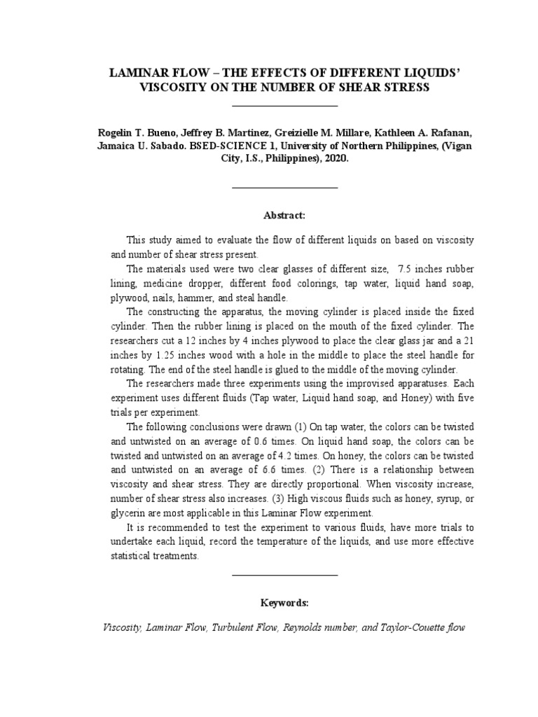 Laminar Flow - The Effects of Different Liquids' Viscosity On The ...