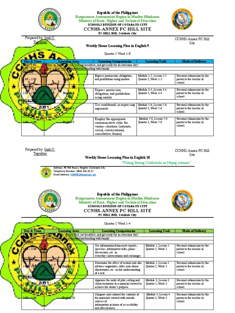 Weekly Home Learning Plan in English 9 and 10 | PDF | Communication ...