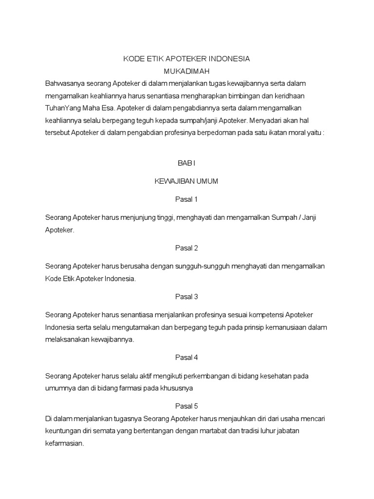 Kode Etik Apoteker Indonesia | PDF