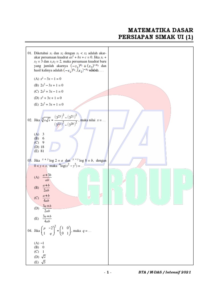 Materi Simak Ui - Matematika Dasar | PDF