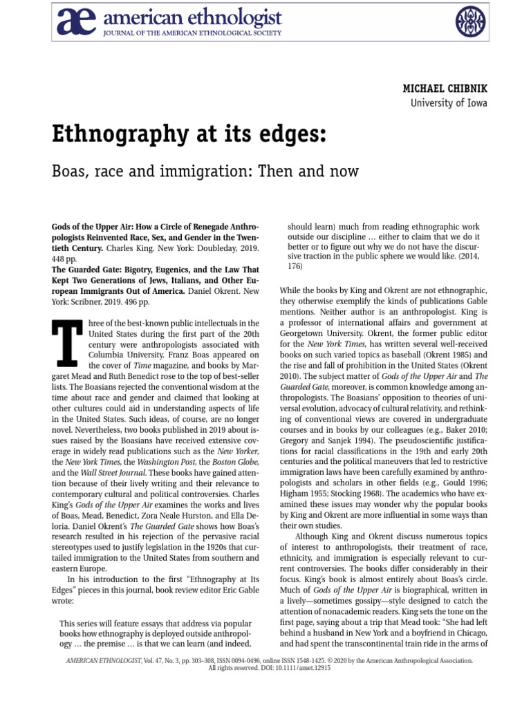 Ethnography at Its Edges:: Boas, Race and Immigration: Then and Now ...