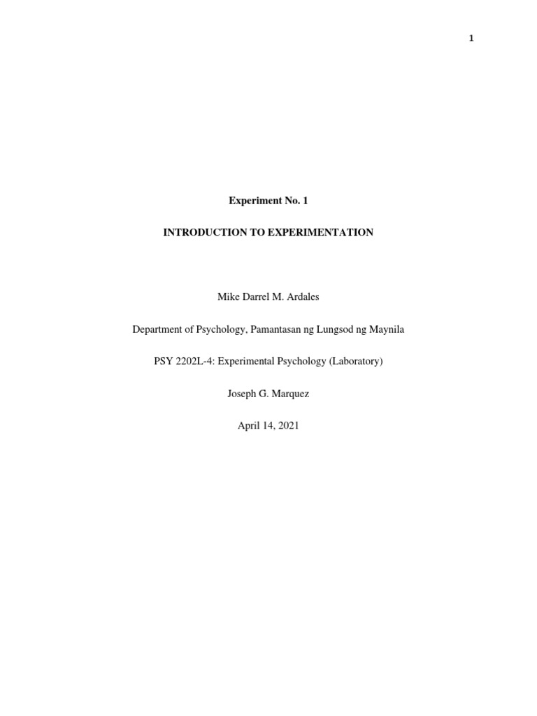 Introduction to Experiment No. 1 | PDF | Experiment | Psychology