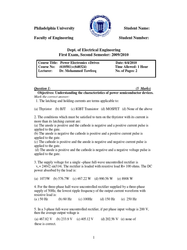 Philadelphia University Student Name: Faculty of Engineering Student ...