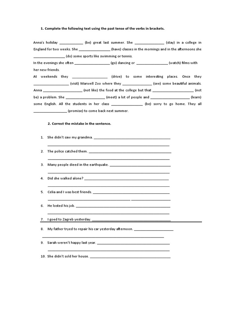Past Simple Tense Worksheet | PDF | Grammar | Language Mechanics