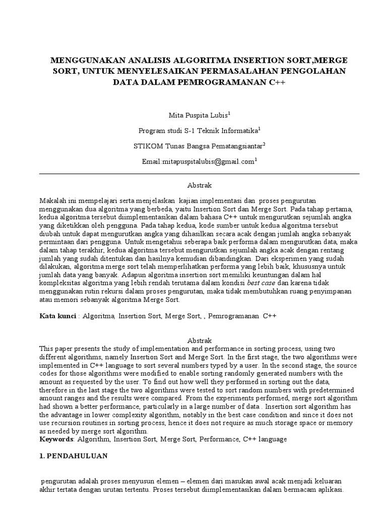 Perbandingan Insertion Sort dan Merge Sort C++ | PDF