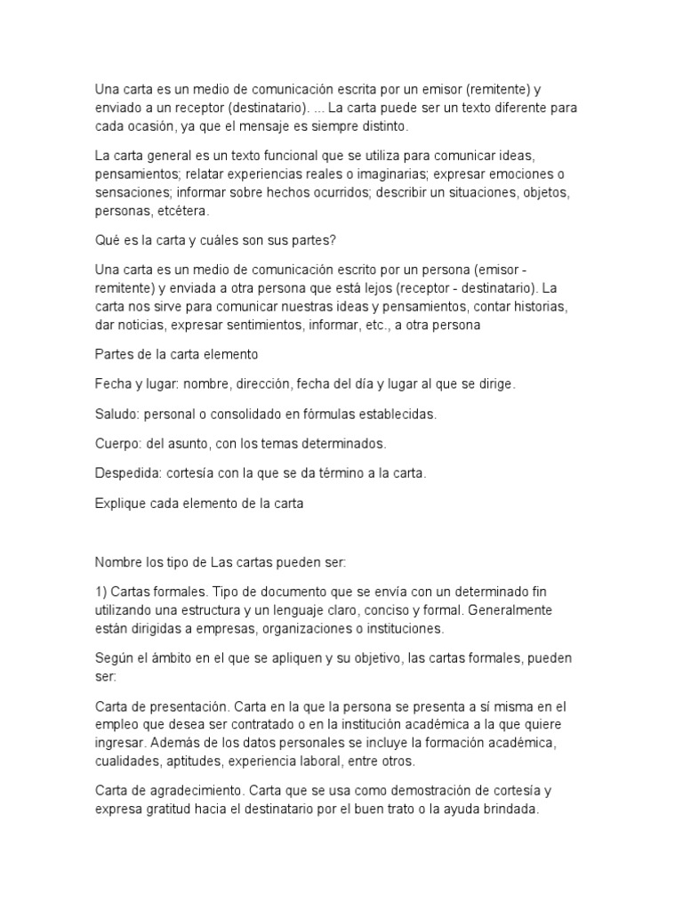 Una Carta Es Un Medio de Comunicación Escrita Por Un Emisor | PDF ...