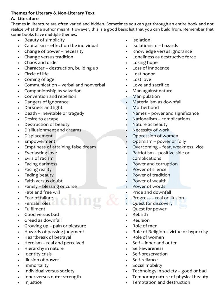 Themes For Literary & Non-Literary Text | PDF | Courage | Human Nature
