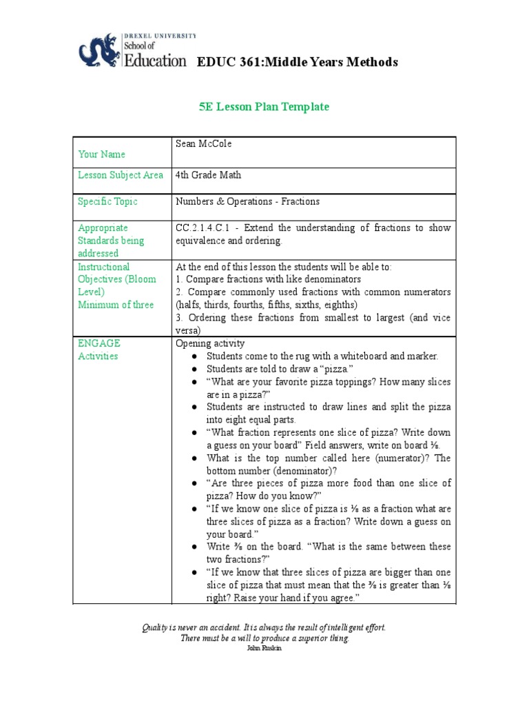 Math 5e Lesson Plan | PDF | Human Nature | Learning