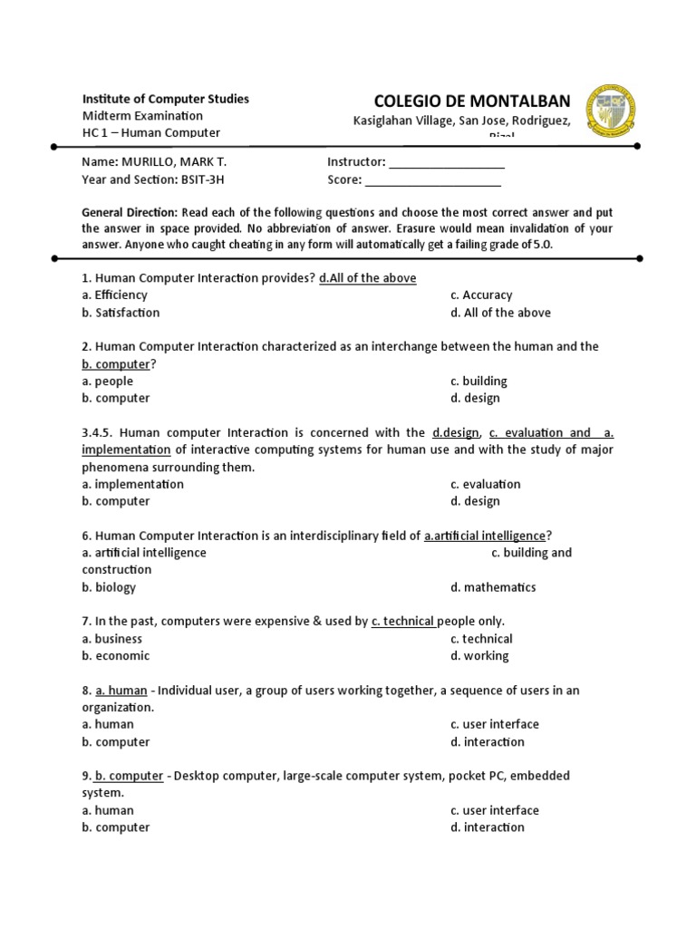 Murillo Mark T. HC 1 Midterm Exam | PDF | Human–Computer Interaction | Usability
