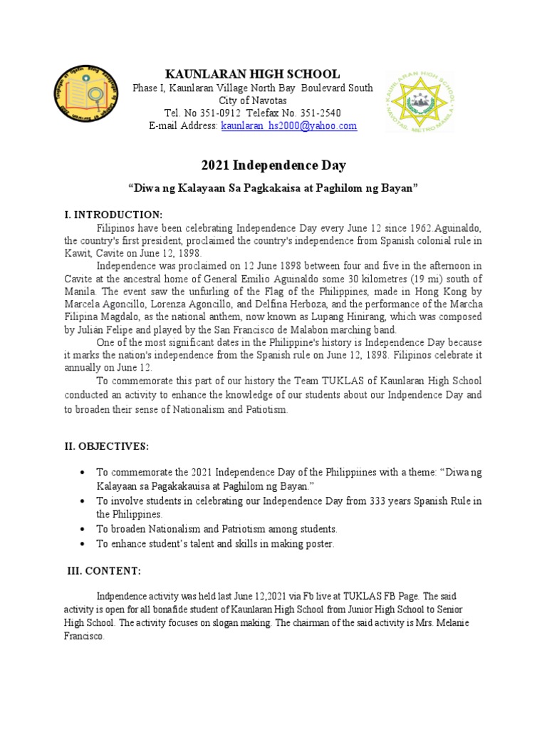 Independence Day Narrative Report (June Activity) | PDF | Southeast ...