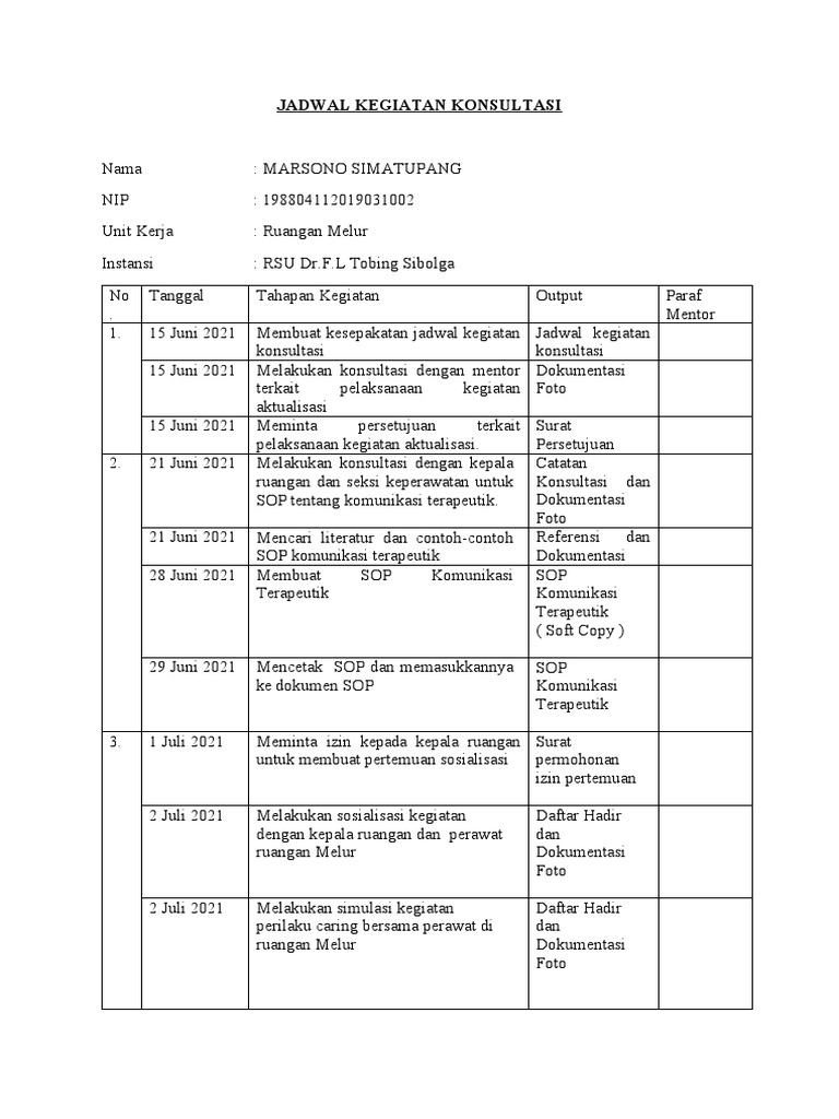 Jadwal Konsultasi Dengan Mentor | PDF