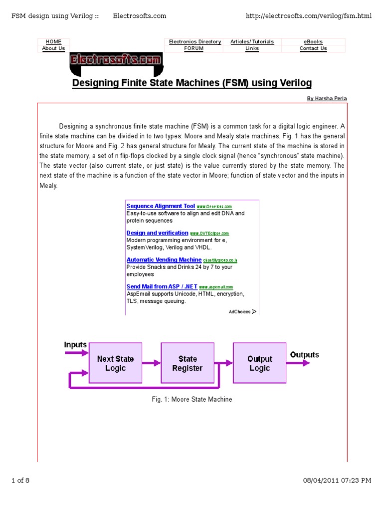 Designing Finite State Machines Fsm Using Verilog Pdf Computer Science Digital Technology
