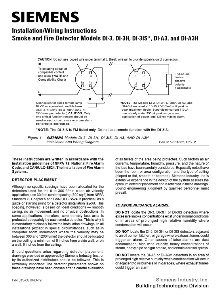 Smoke and Fire Detector Models DI-3 | PDF | Electrical Wiring | Smoke