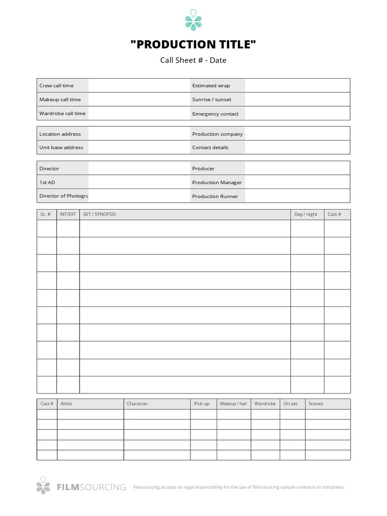 Film Call Sheet Template Guide | PDF