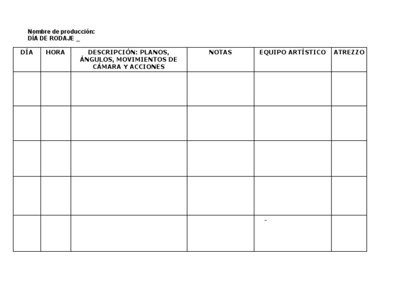 Plantilla Plan de Rodaje | PDF