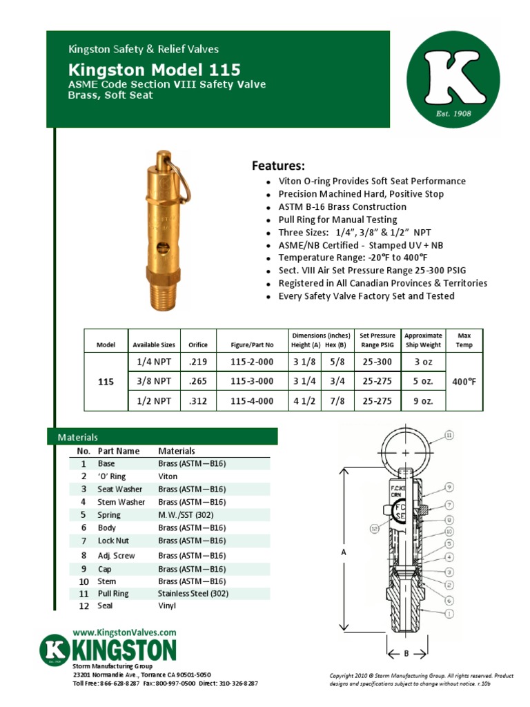 Kingston Model 115: Kingston Safety & Relief Valves | PDF | Valve ...