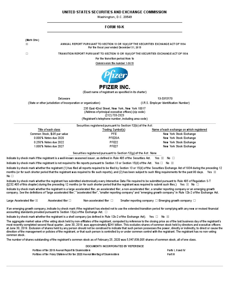 Pfizer 10 K | PDF | Pfizer | Form 10 K